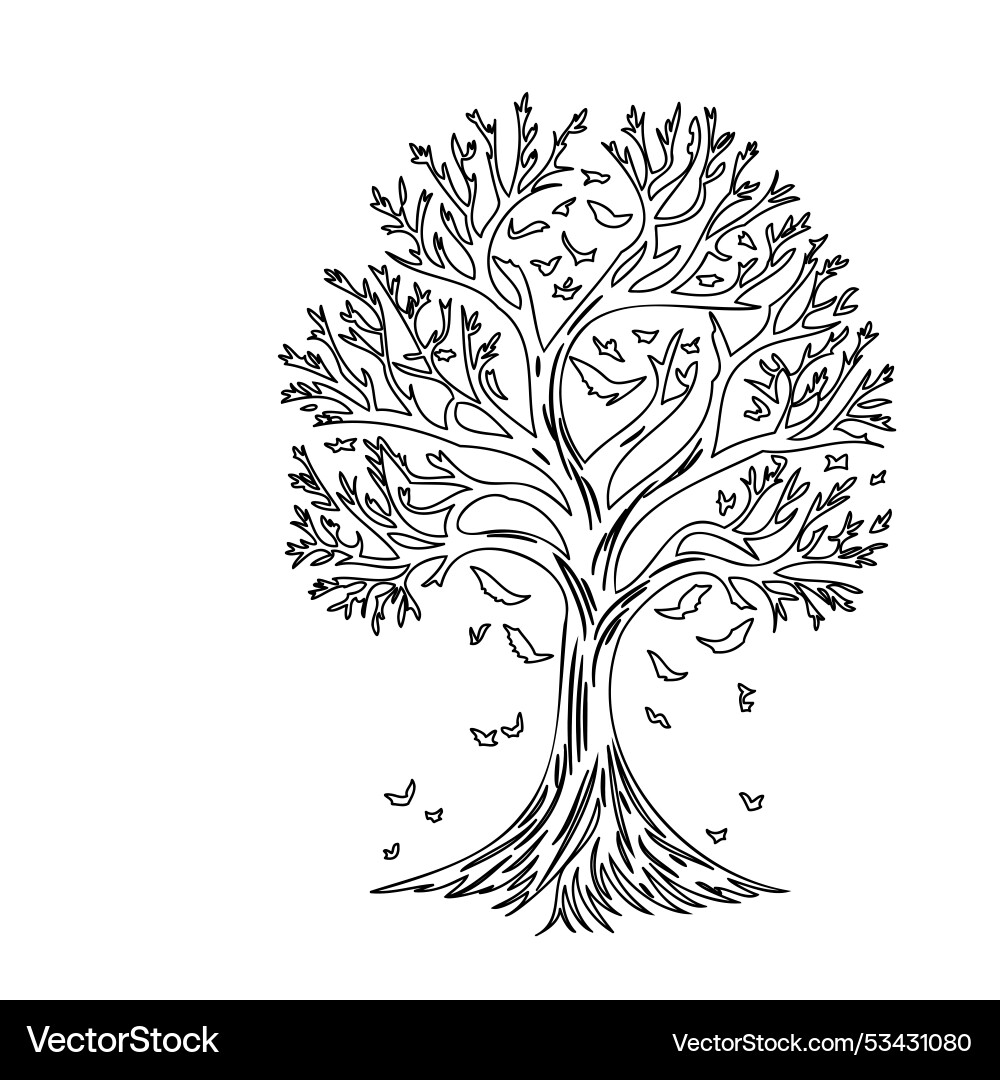 Haunted tree outline sketch Royalty Free Vector Image