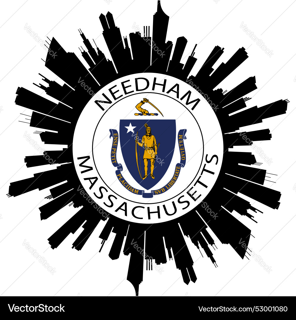 Needham skyline massachusetts flag usa sticker Vector Image