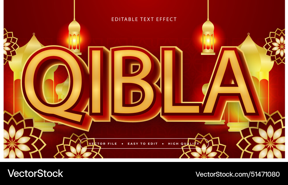 Red orange and gold qibla 3d editable text effect Vector Image