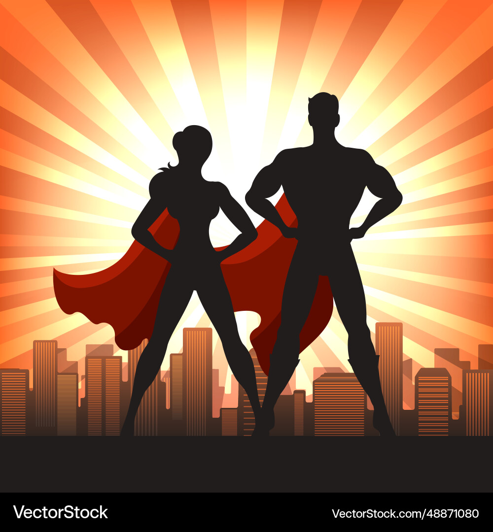Superhero couple silhouettes Royalty Free Vector Image