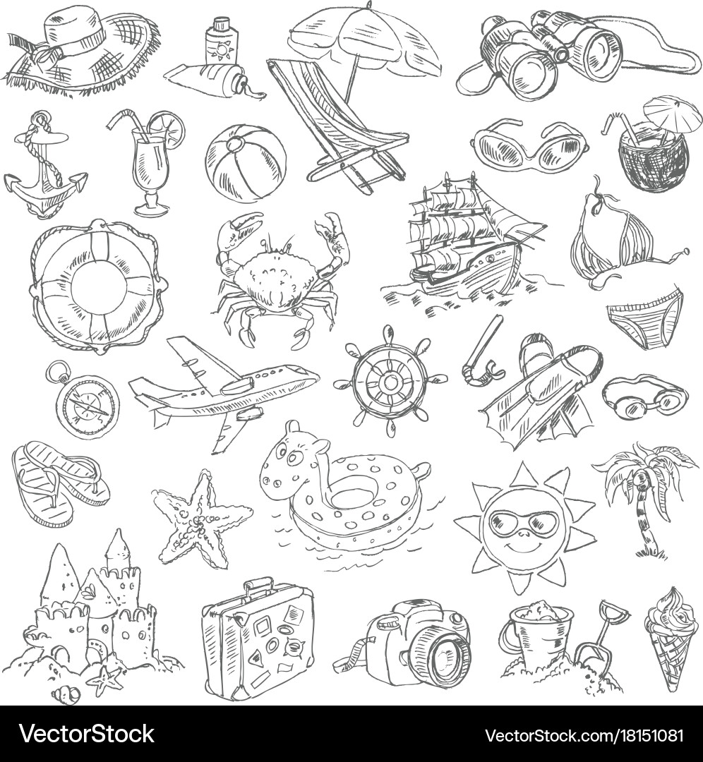 Freehand drawing summer vacation Royalty Free Vector Image