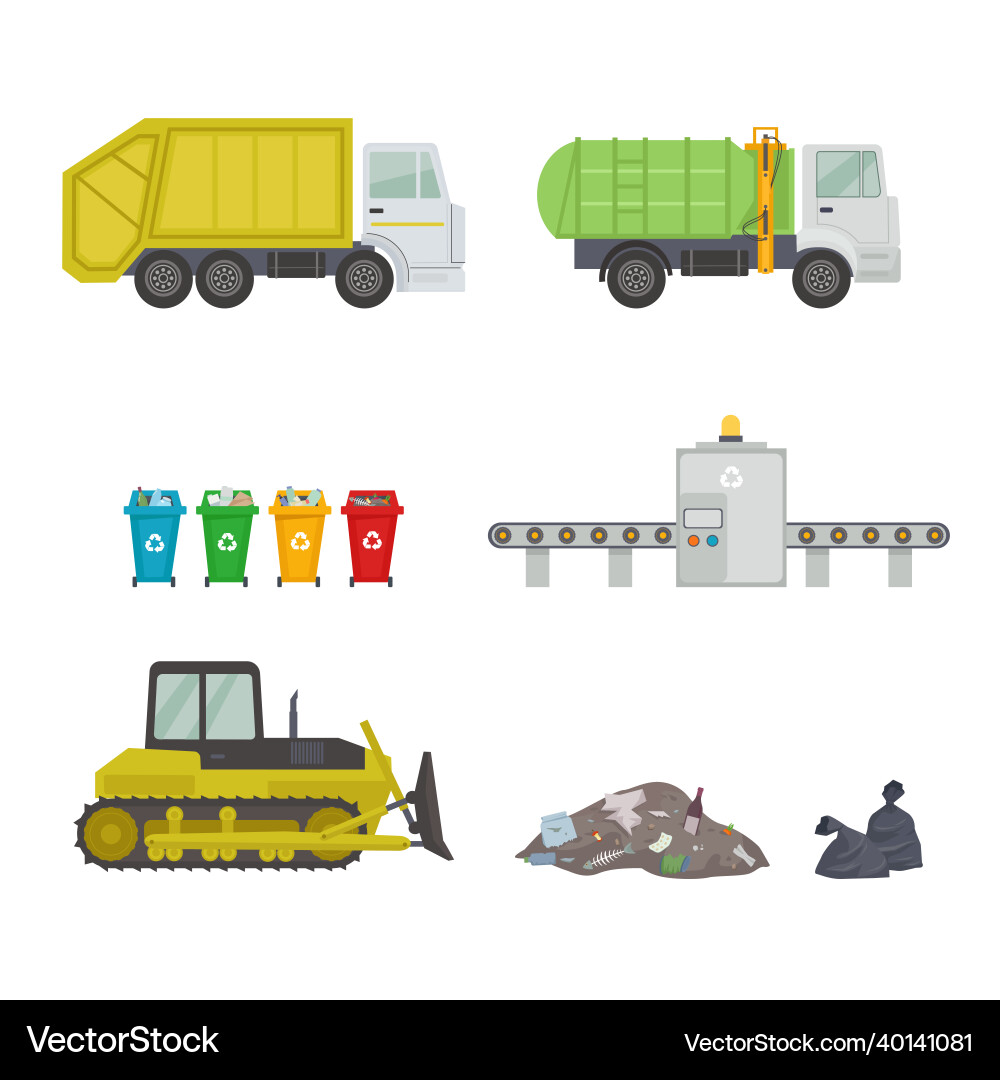 Garbage collection machines set trucks Royalty Free Vector