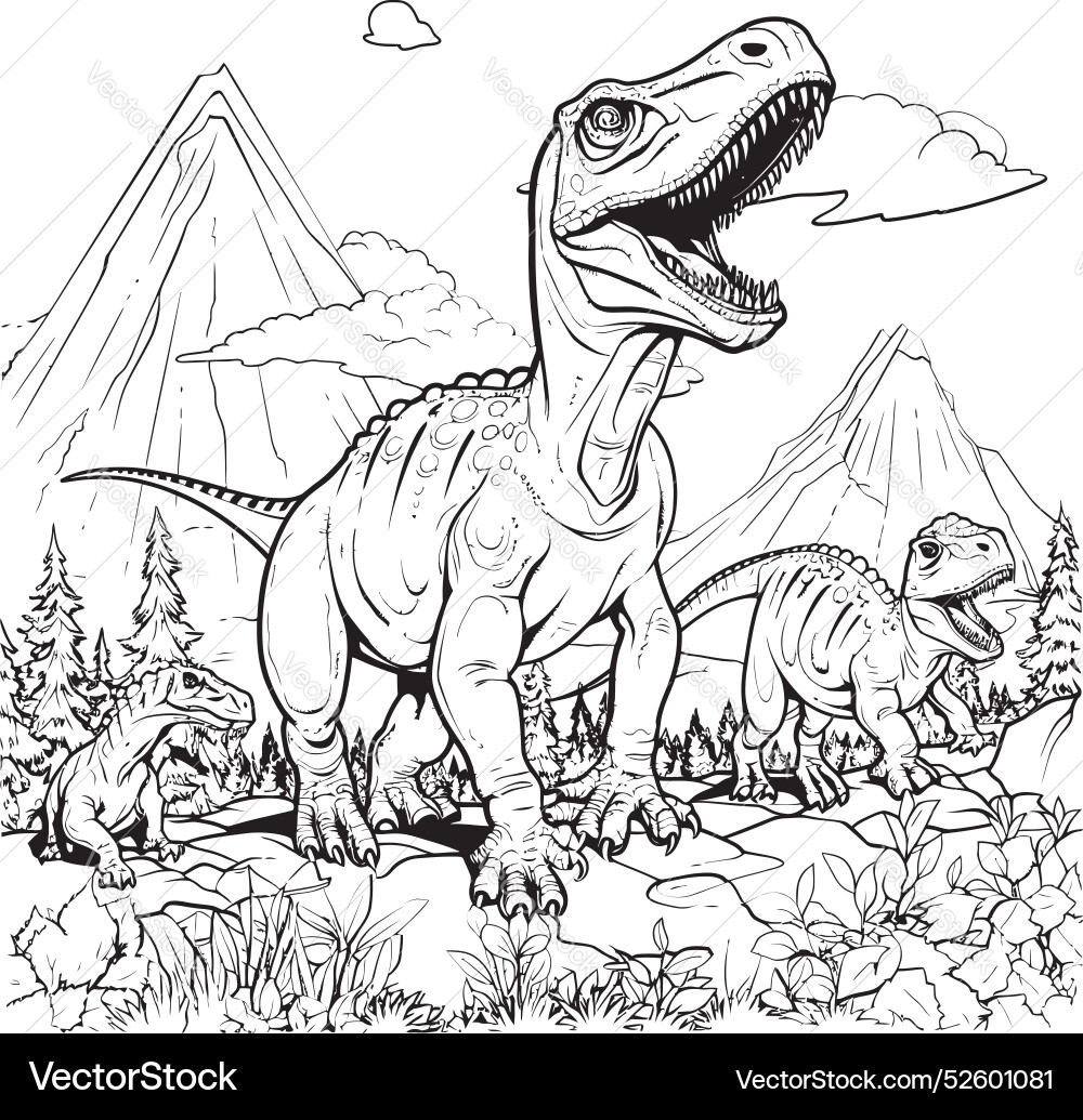 T rex tales graphics for dinosaur line art Vector Image