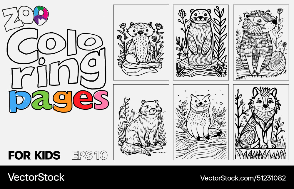 A set of six cat coloring pages for kids the Vector Image