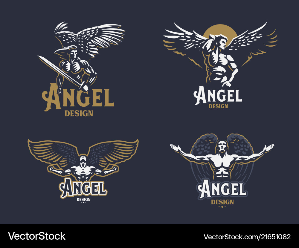 Angel man set of emblems Royalty Free Vector Image