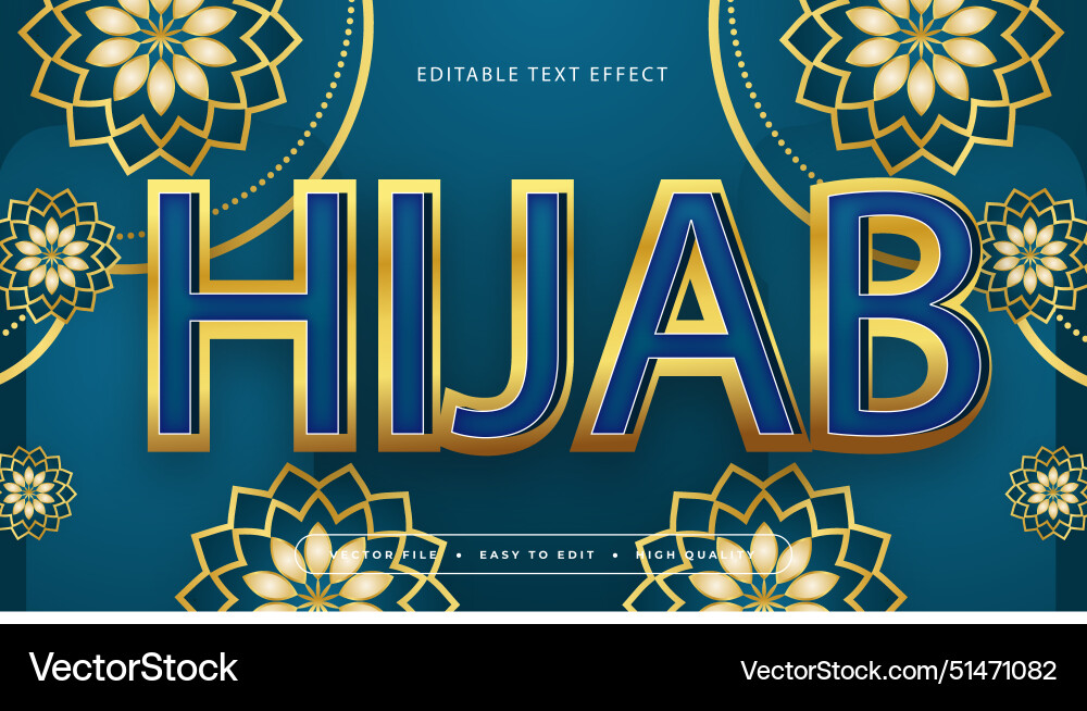 Blue and gold hijab 3d editable text effect Vector Image