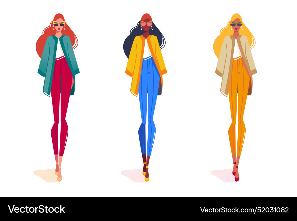 Fashionable women walking confidently Royalty Free Vector