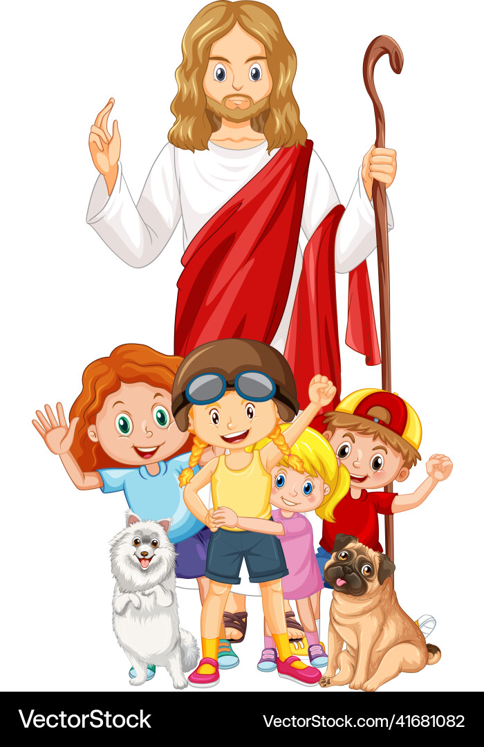 Jesus and children on white background Royalty Free Vector