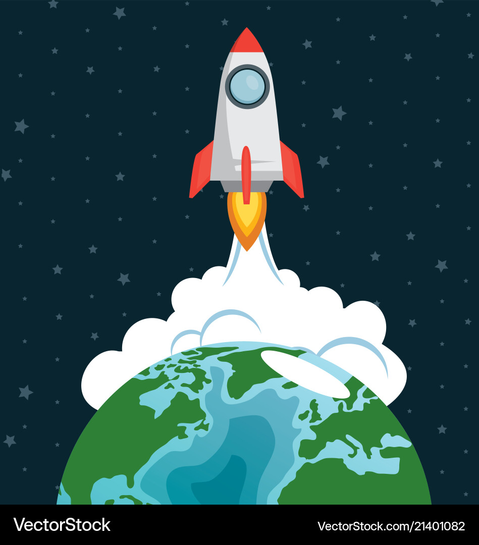 Launcher rocket with earth planet Royalty Free Vector Image