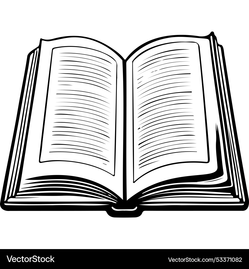 Open book drawing outline cartoon line engraving Vector Image