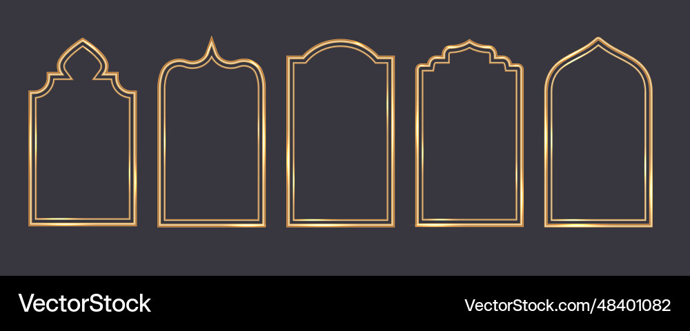 Ramadan window frame shapes islamic golden arches Vector Image