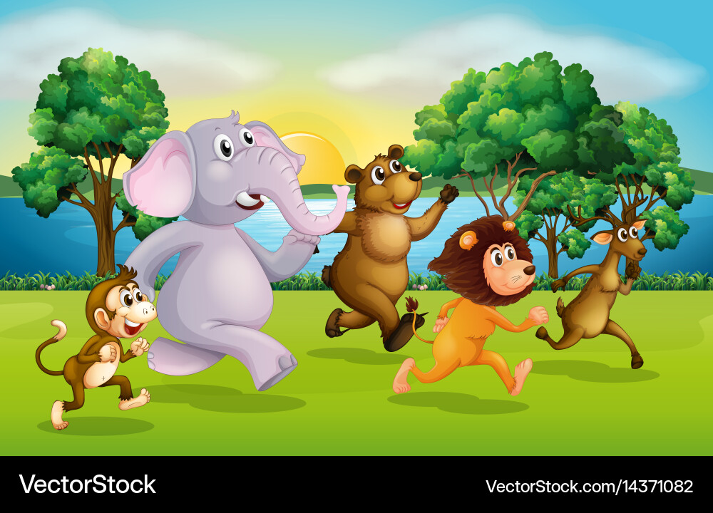 Wild animals racing in the park Royalty Free Vector Image