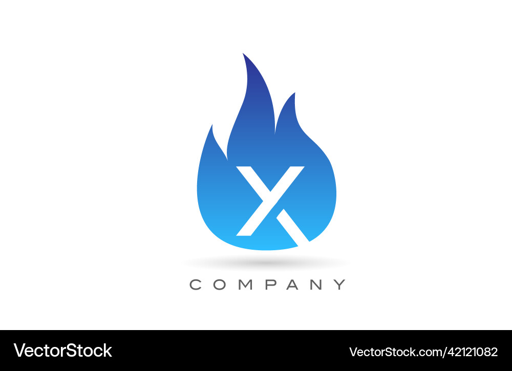 X blue fire flames alphabet letter logo design Vector Image