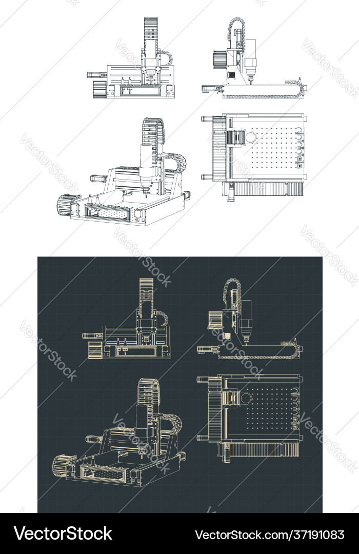 Cnc milling machine blueprints Royalty Free Vector Image