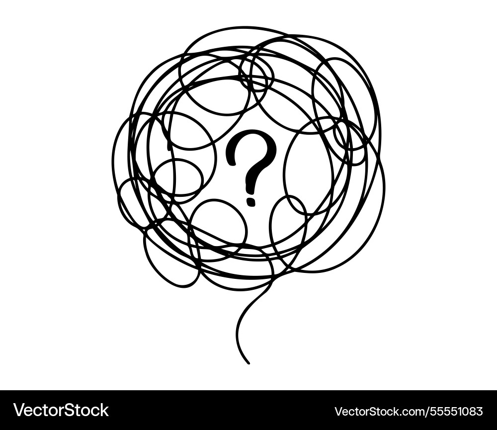 Confused thoughts tangle bubble with question mark