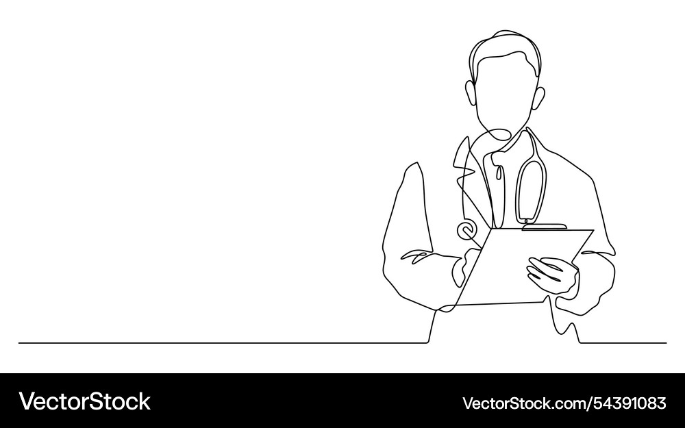 Doctor with gown one line drawing Royalty Free Vector Image