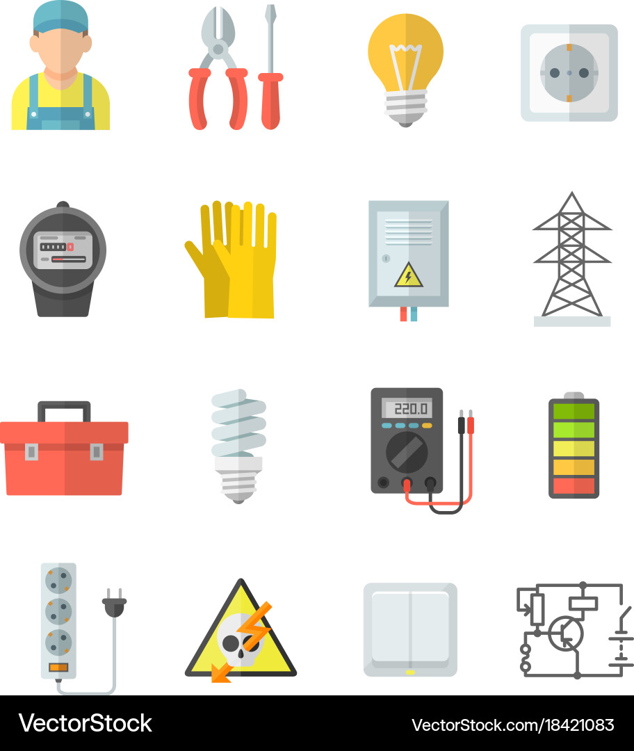 Electricity icons in flat style Royalty Free Vector Image