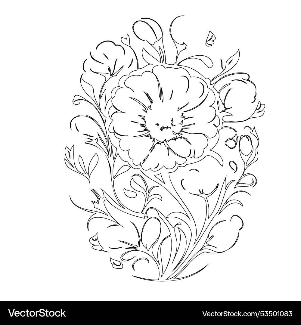 Marigold spiral outline sketch Royalty Free Vector Image