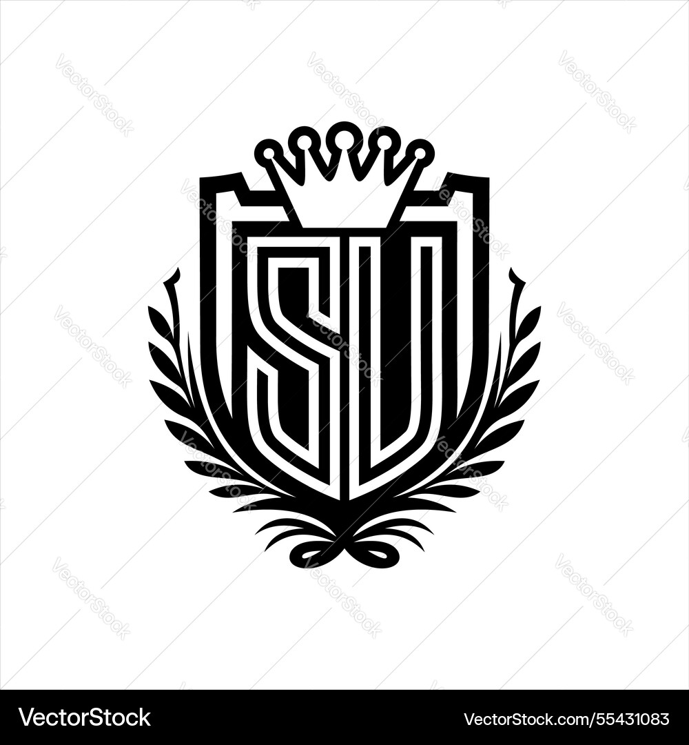 Su logo heraldic shield shape with crown vintage Vector Image