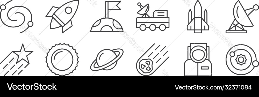 12 set linear space icons thin outline Royalty Free Vector