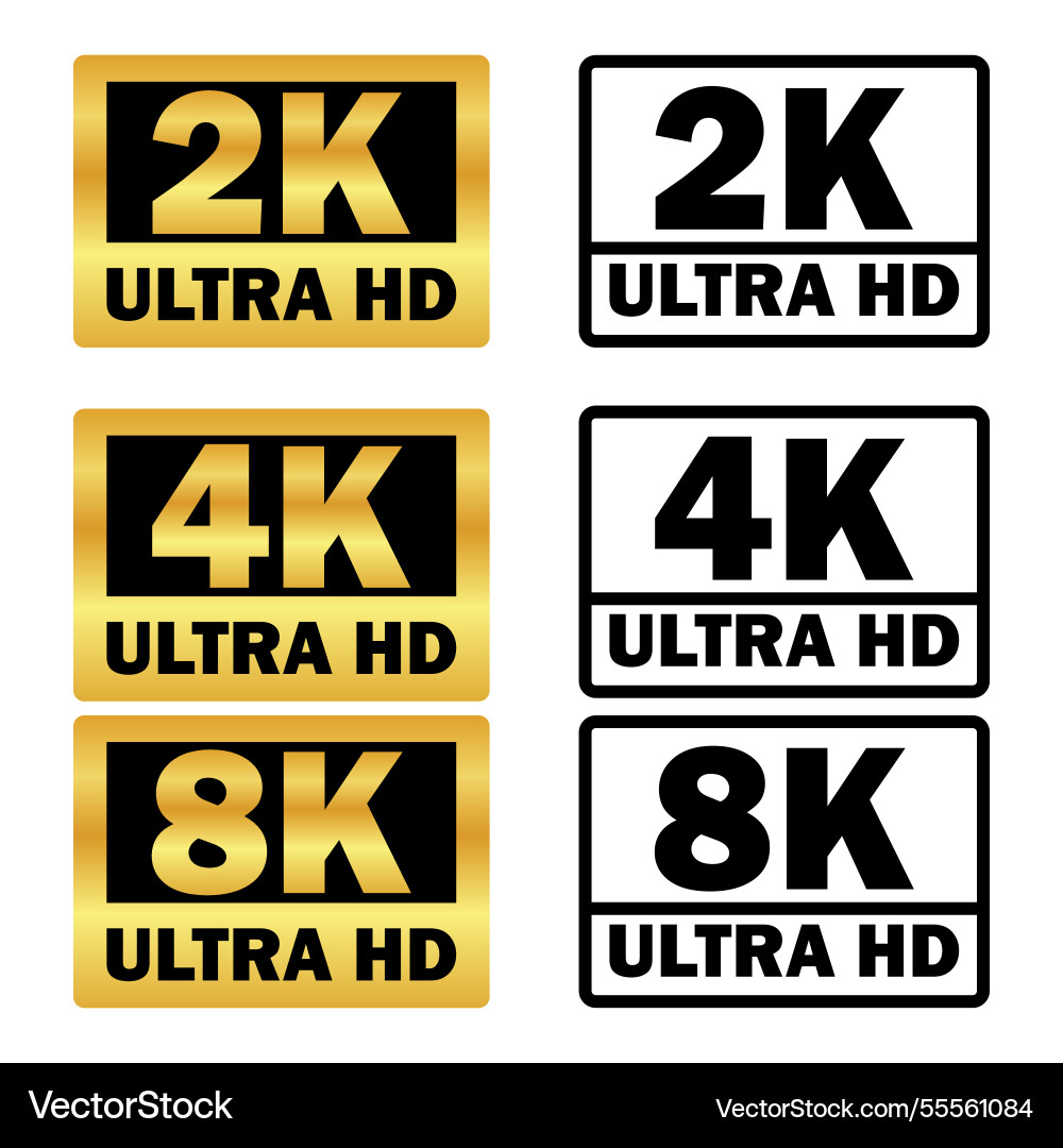 2k 4k 8k ultra hd label set high-resolution Vector Image
