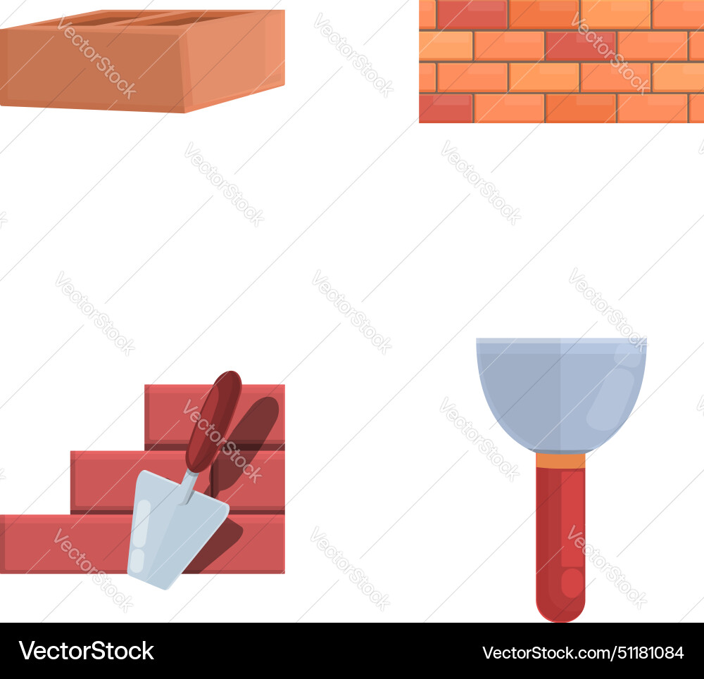 Brick work icons set cartoon brick wall Royalty Free Vector