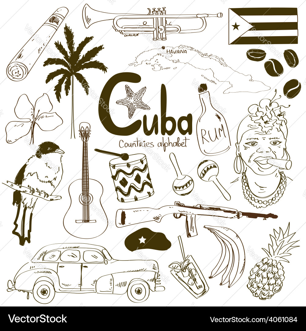 Collection of cuban icons Royalty Free Vector Image
