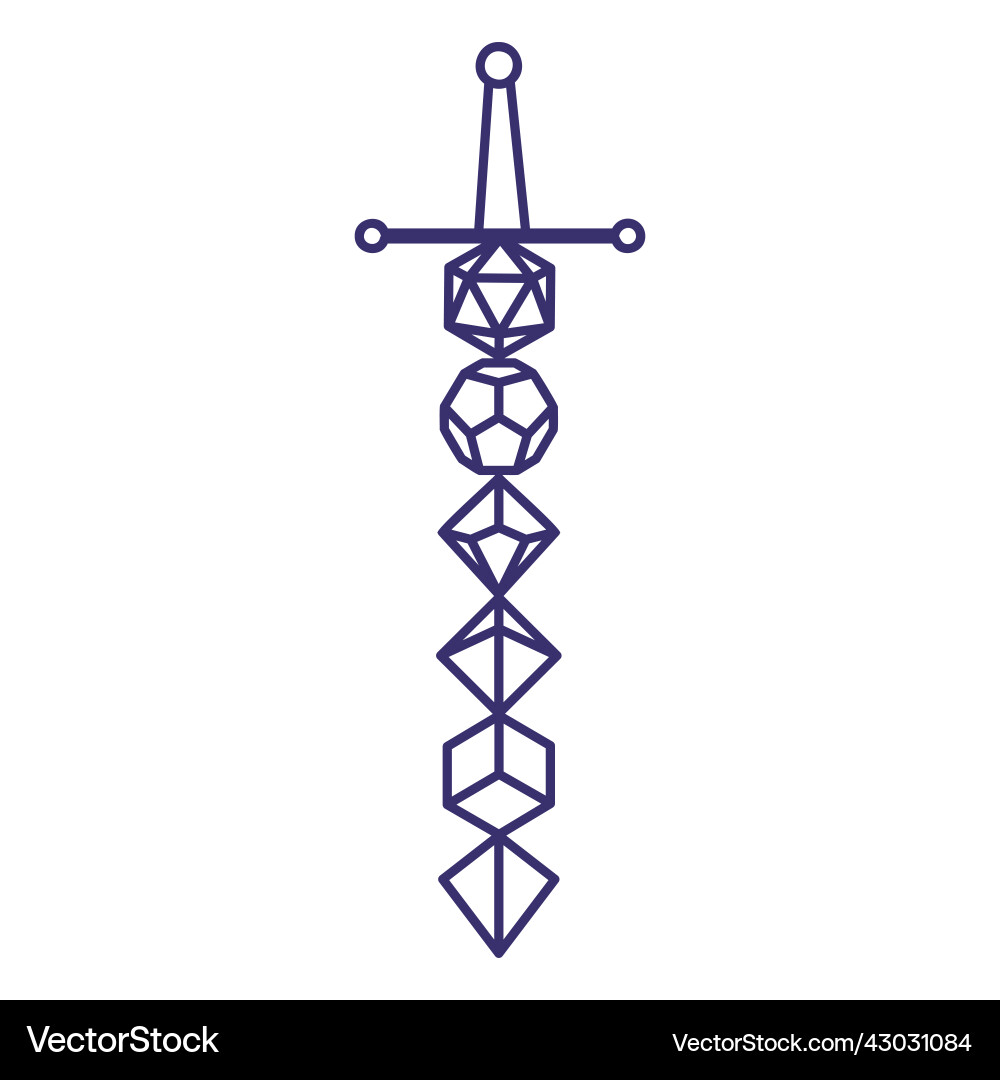 Polyhedral dice sword stroke Royalty Free Vector Image