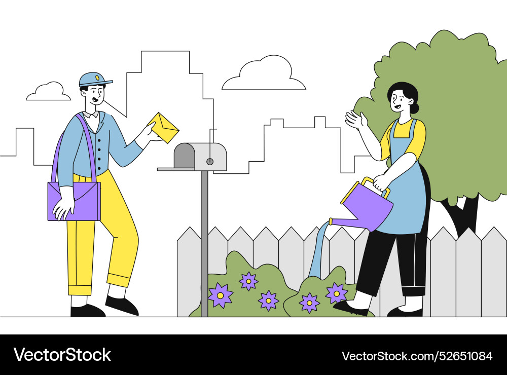 Postman delivers letter man brings envelope Vector Image