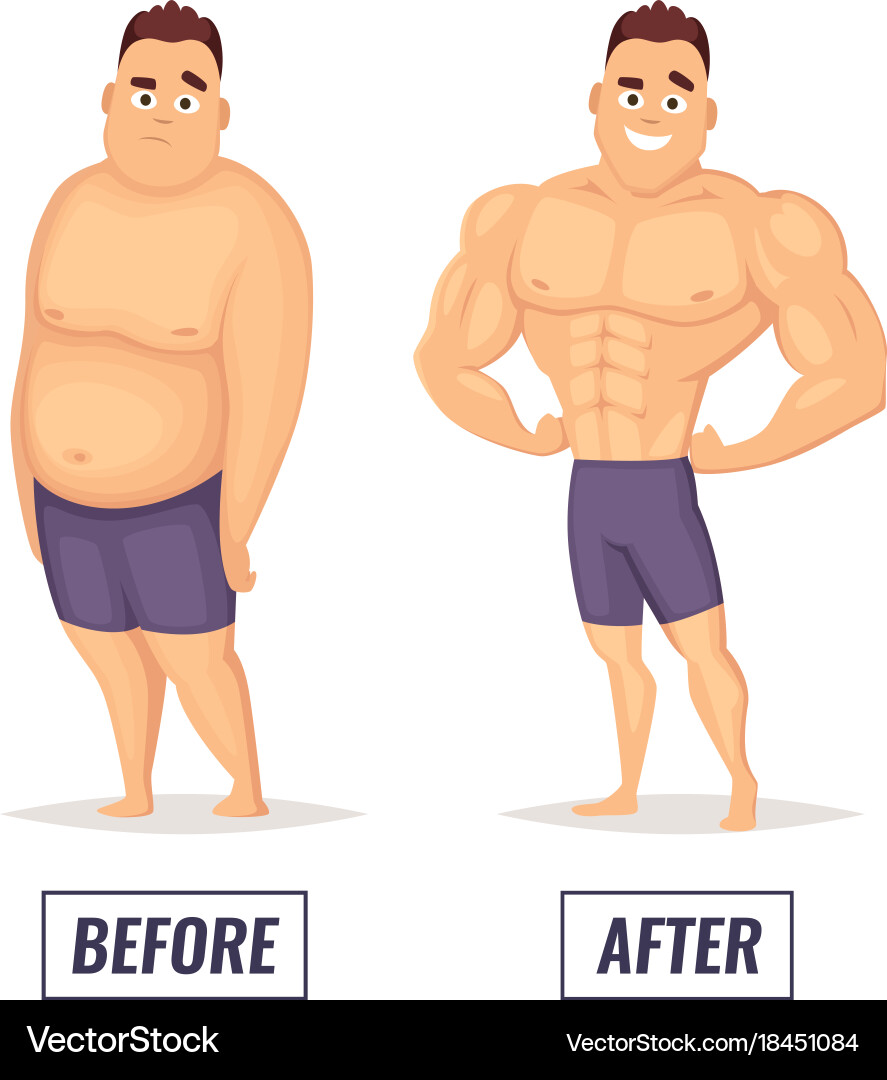 Two characters fat and muscular man visualization Vector Image
