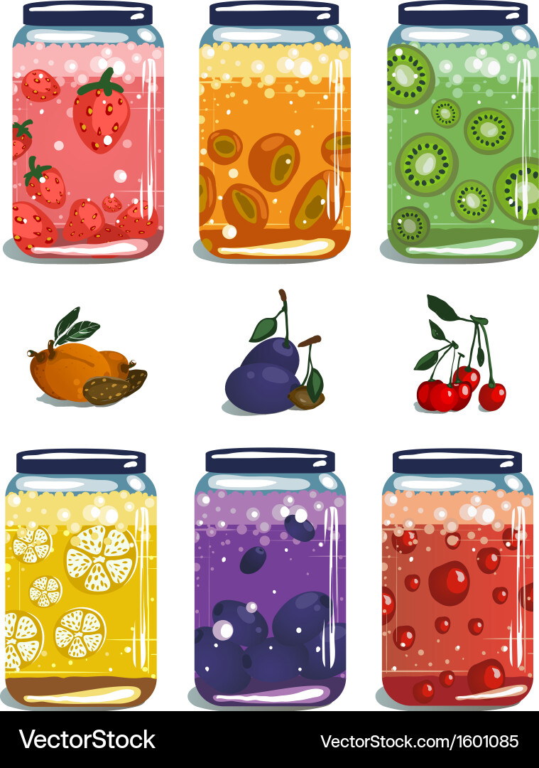Bright canned sweet fruit jam collection Vector Image
