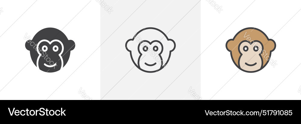 Monkey icon set black filled and outlined style Vector Image