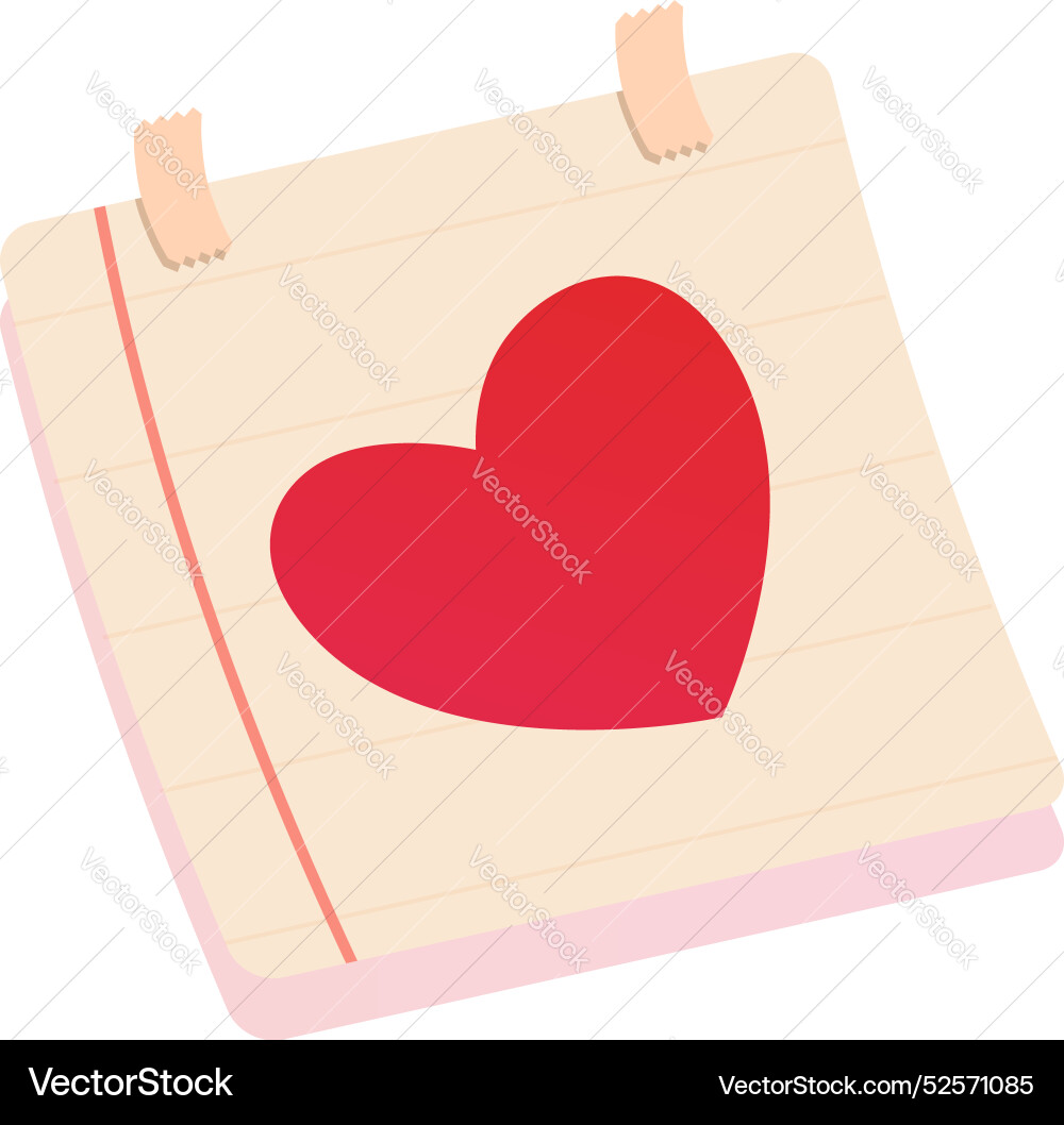Red heart shape drawing on notebook paper attached
