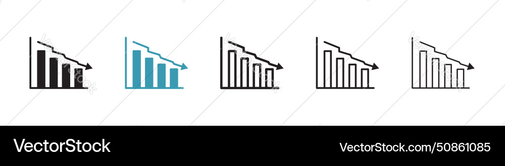 Reduction chart icon set downward graph symbol Vector Image