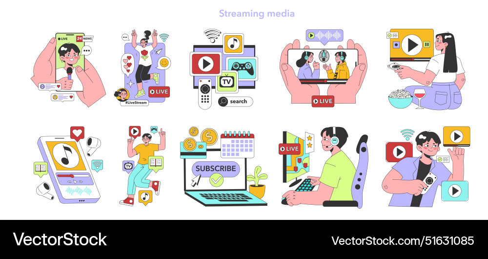 Streaming media service set online platforms Vector Image