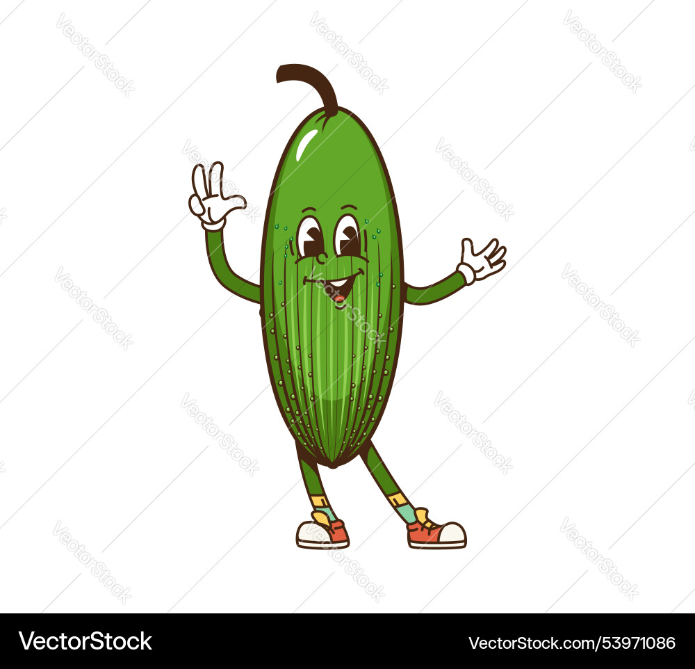 Cartoon groovy cucumber vegetable retro character Vector Image