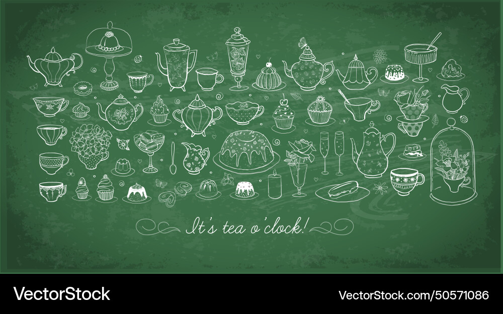 Doodles with tea party elements in old english Vector Image