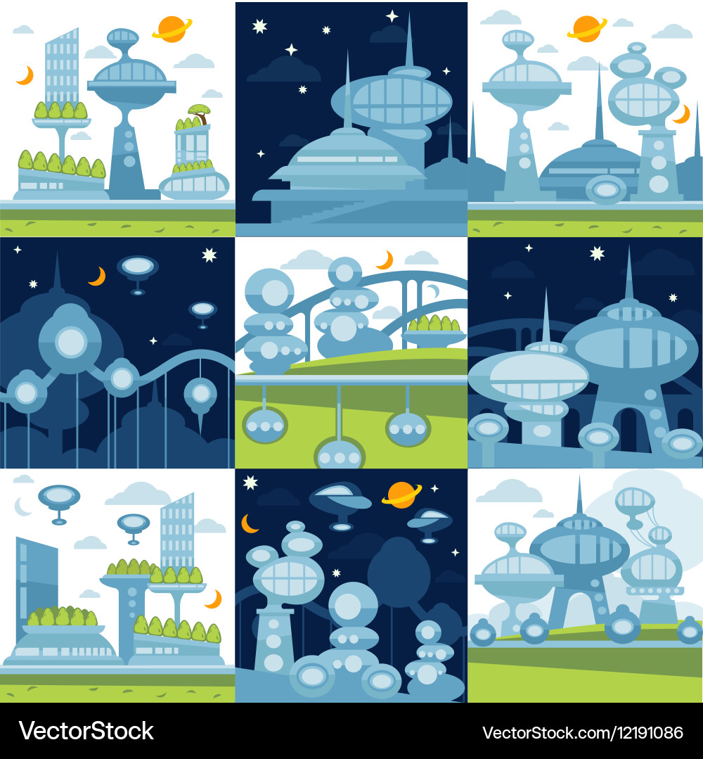 Future city landscapes set Royalty Free Vector Image