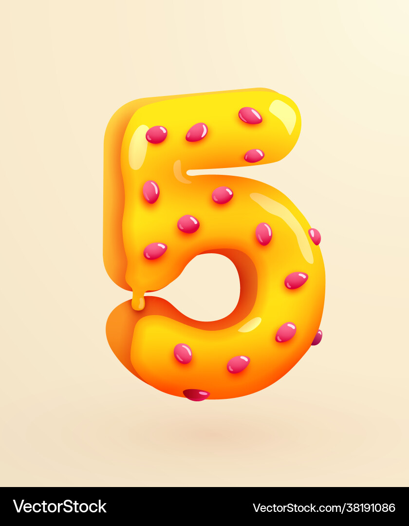 Glazed donut font number 5 five cake Royalty Free Vector