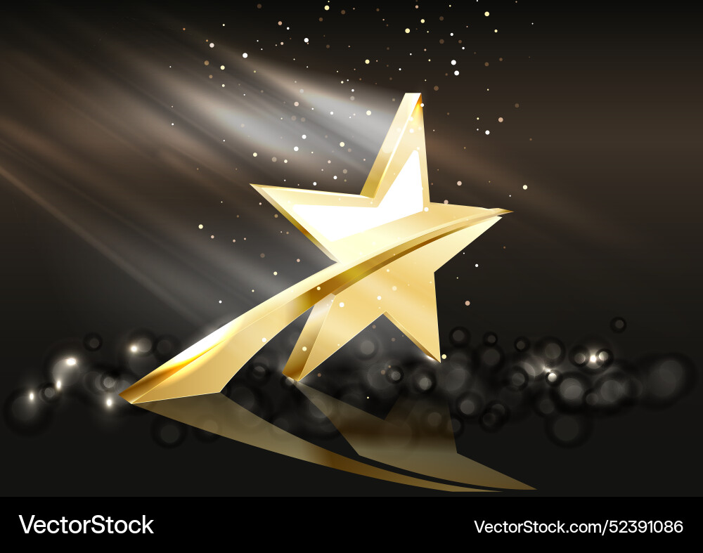 Golden star on black background with lighting Vector Image