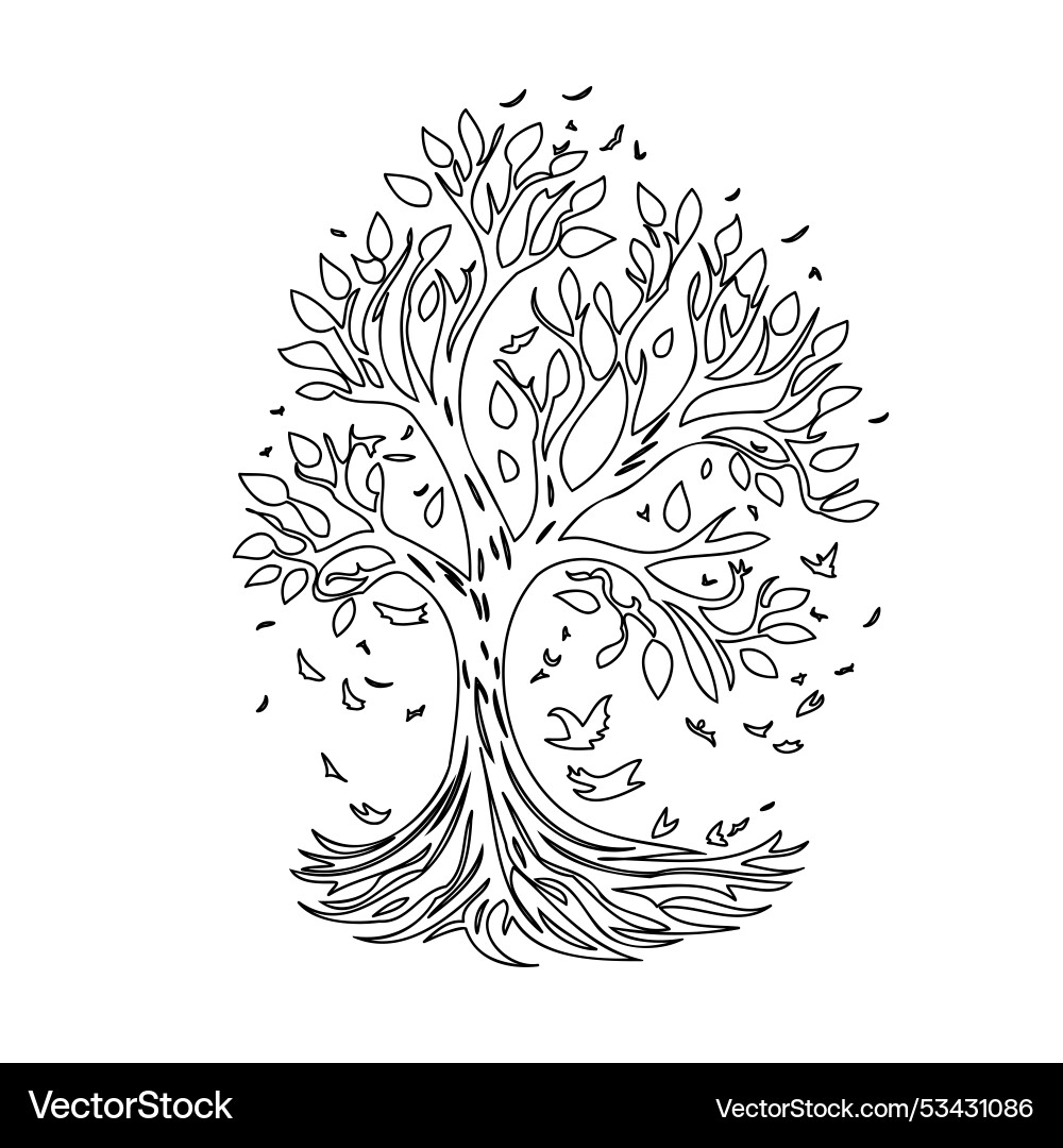 Haunted tree outline sketch Royalty Free Vector Image