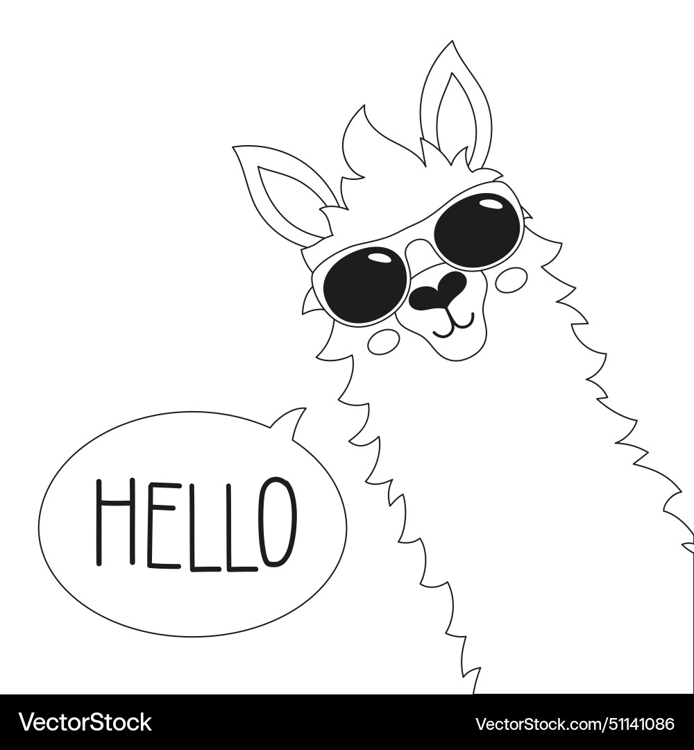 Hello card with cute llama Royalty Free Vector Image
