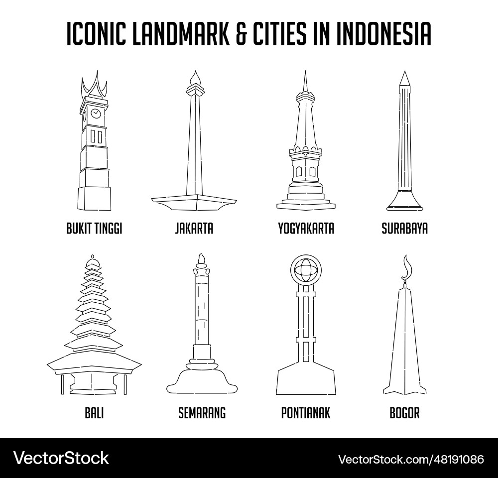 Iconic landmark and cities in indonesia Royalty Free Vector