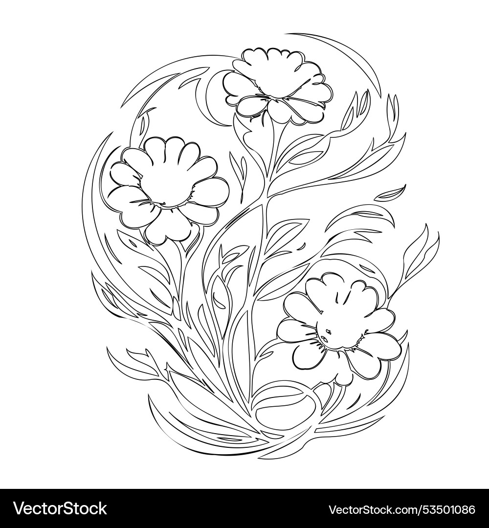 Marigold spiral outline sketch Royalty Free Vector Image