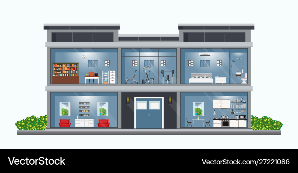 Modern House Interior Cross-Section Royalty Free Vector