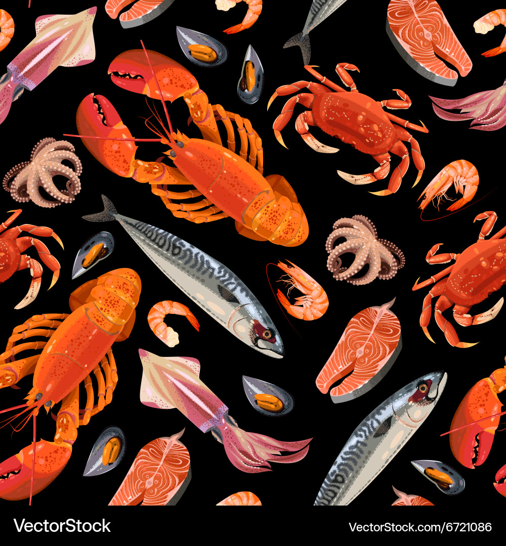 Seafood seamless background Royalty Free Vector Image