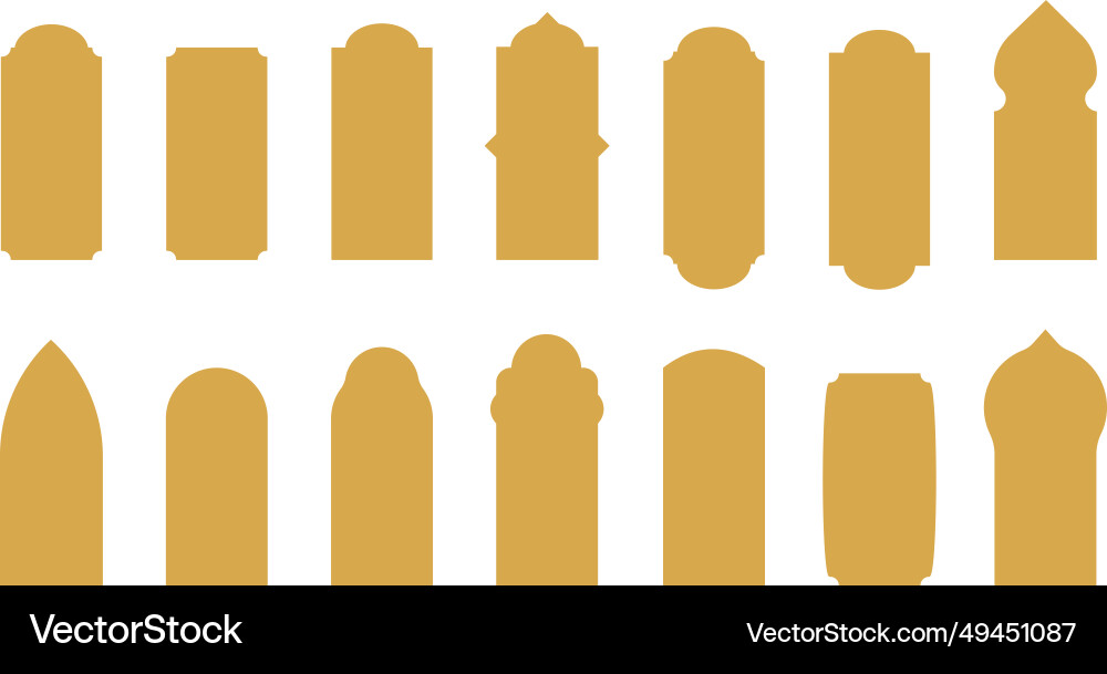 Arab windows gold template set Royalty Free Vector Image