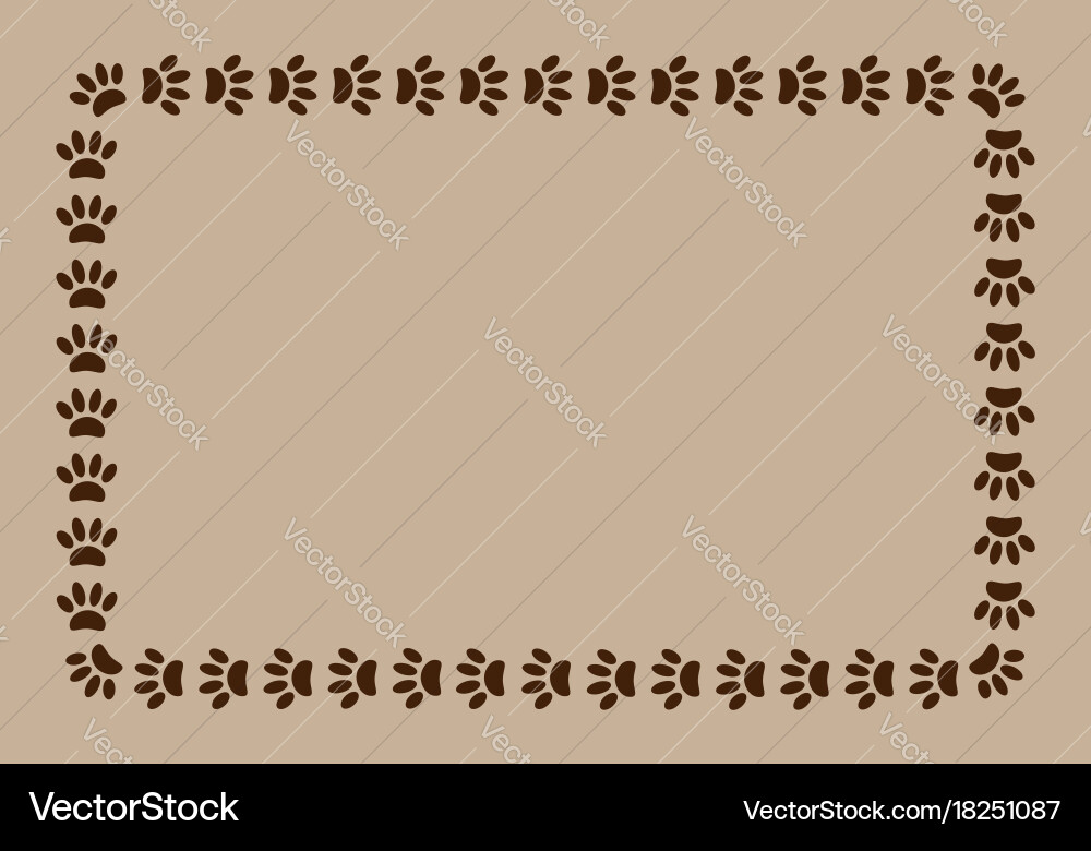 Frame paw prints on beige background Royalty Free Vector