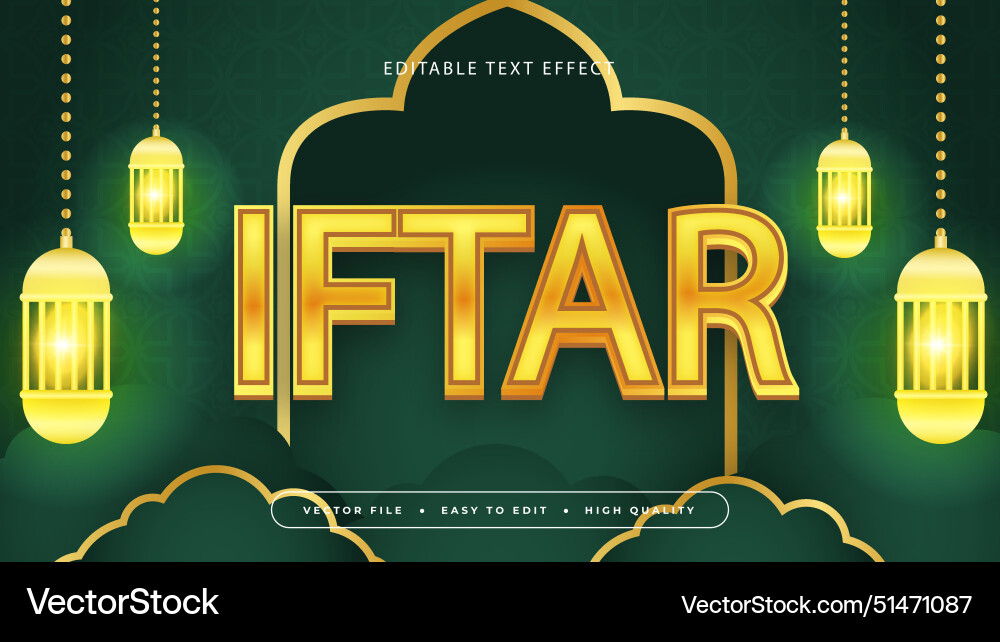 Green gold and yellow iftar 3d editable text Vector Image