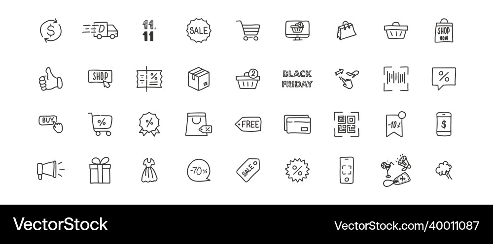 Hand-Drawn E-Commerce Icons Royalty Free Vector Image